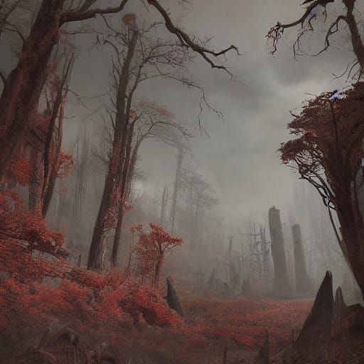 Blood Bloom - Gothic Sorceress Confronts Blood-Red Skies