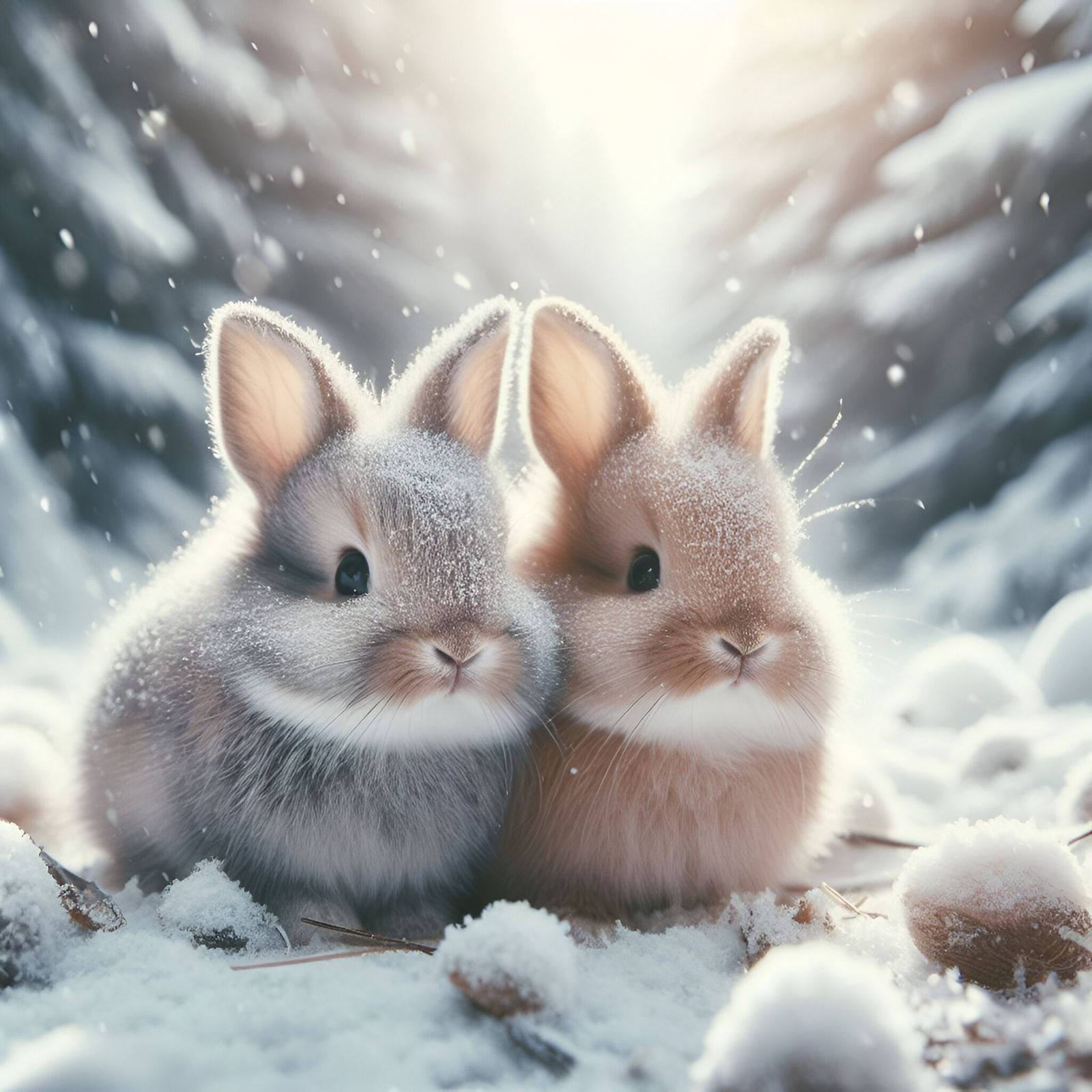 Cute snow bunnies - AI Generated Artwork - NightCafe Creator