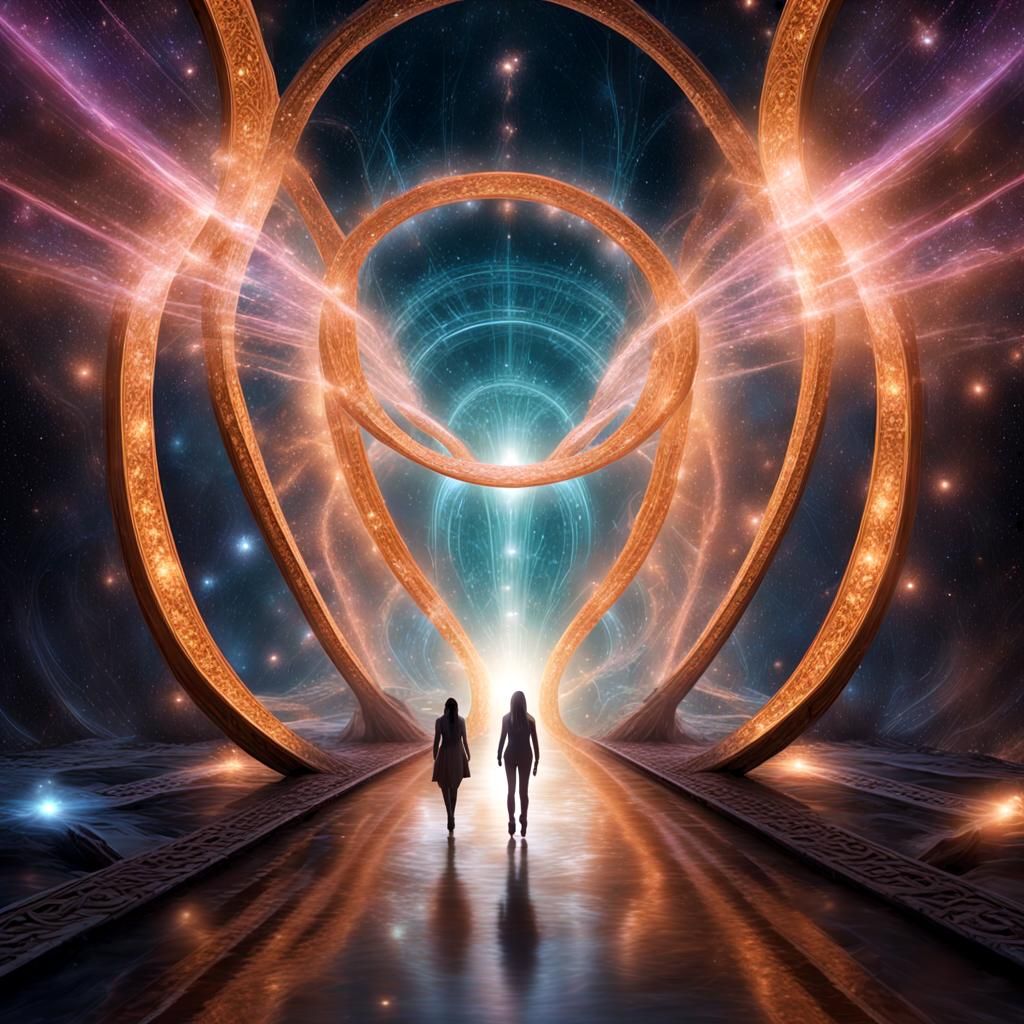 Aliens entering through a time gate into an extragalactic universe - AI ...