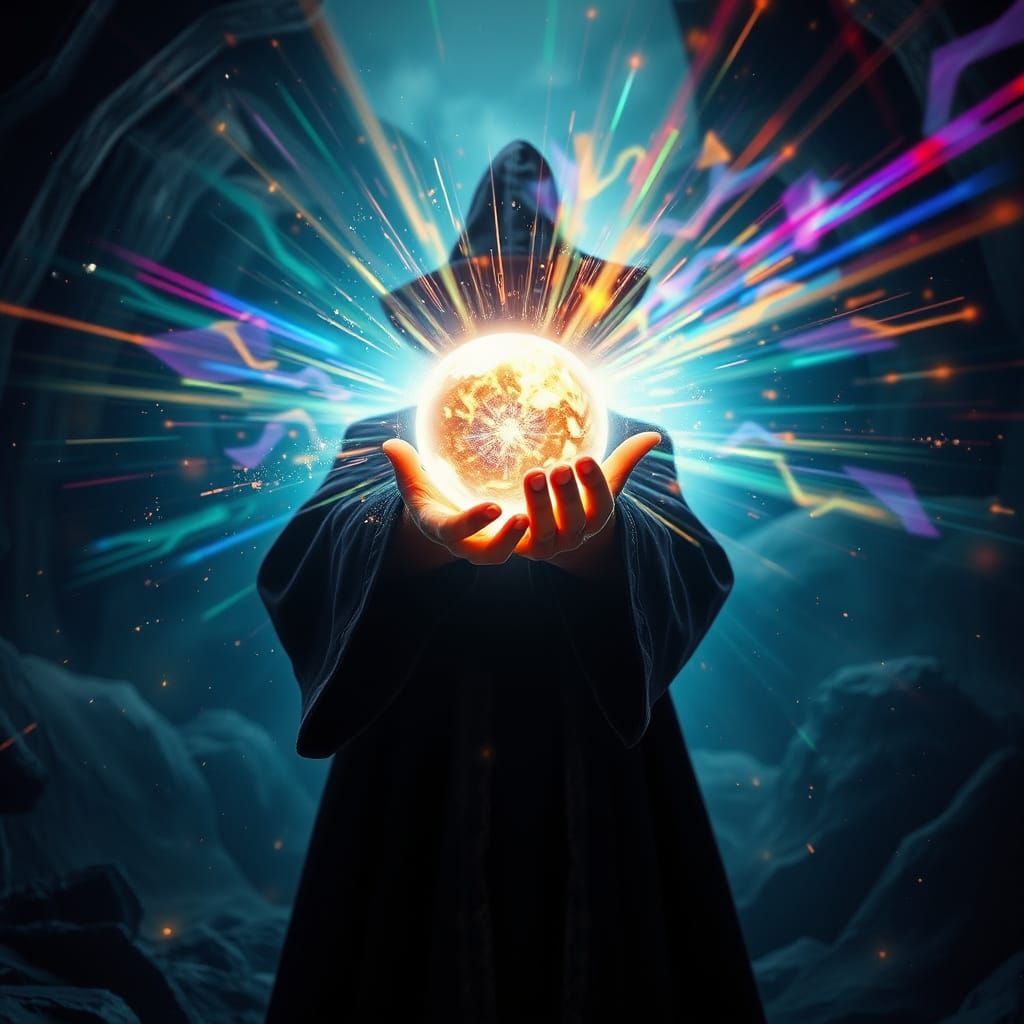 Mystic Abyss with Radiant Glowing Ball of Light - AI Art