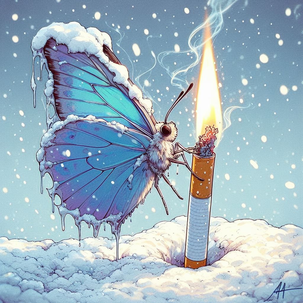 Freezing Butterfly warming itself on a still burning cigarette 😥♥️ - AI ...
