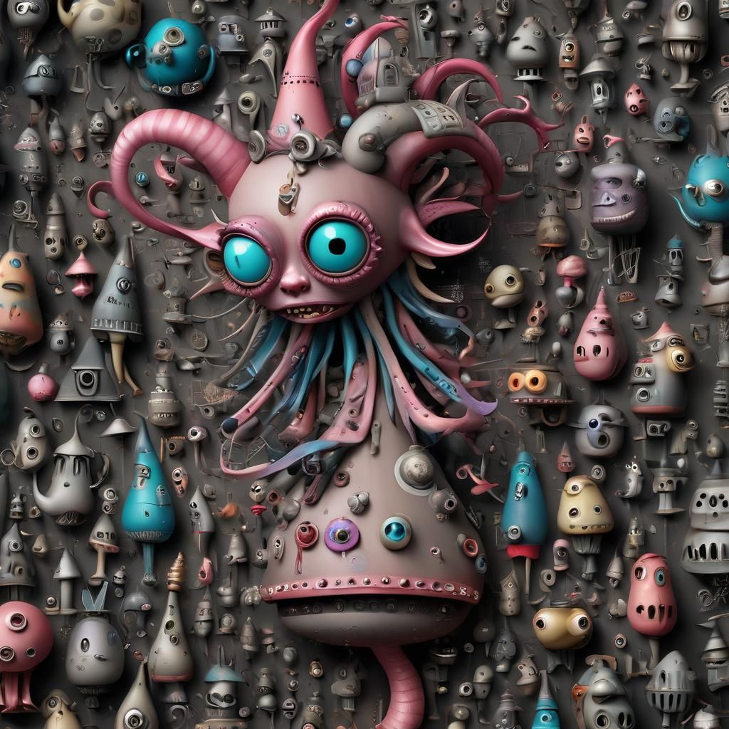 A whimsical and surreal 3D artwork featuring a wacky creature called ...
