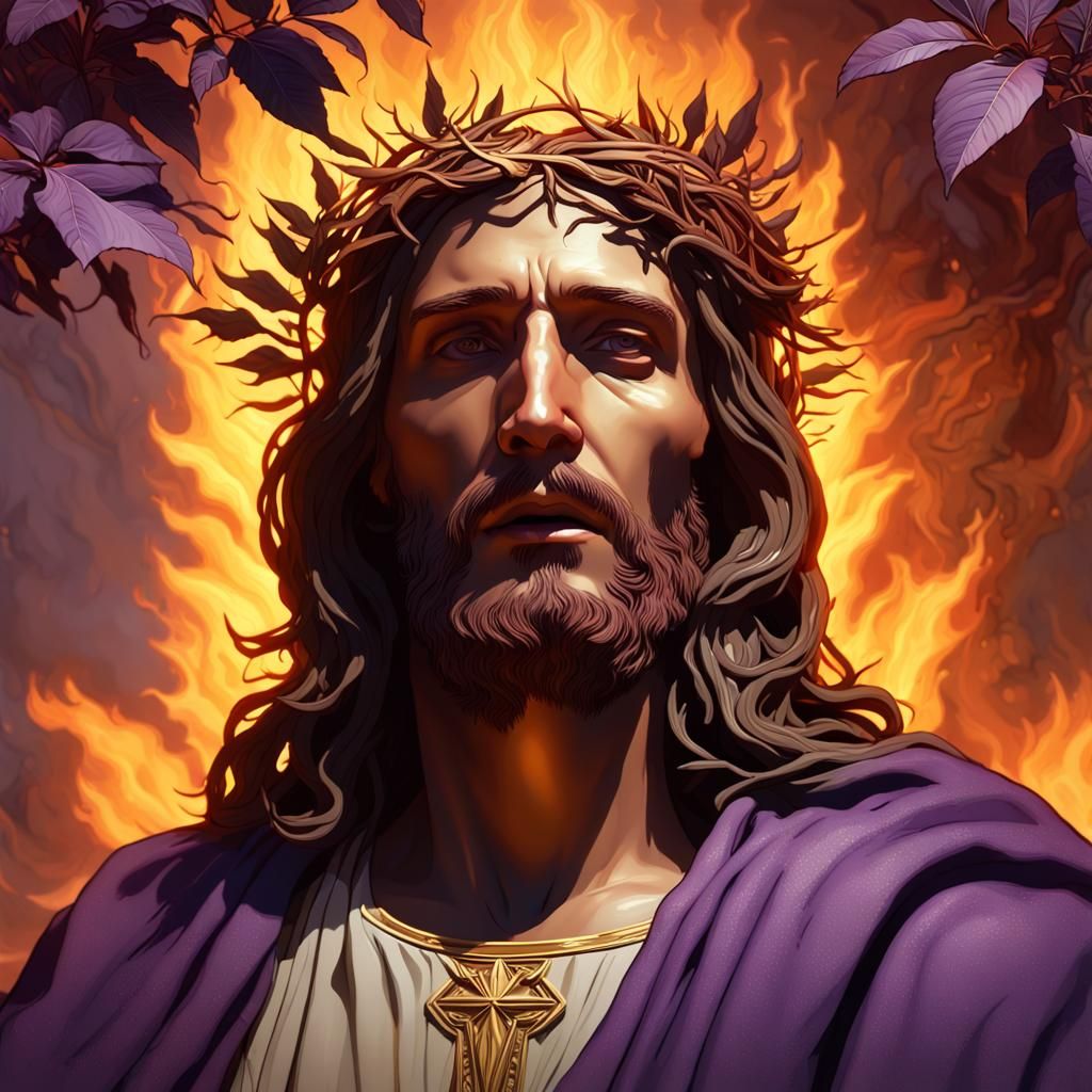 Jesus christ face in the burning bush - AI Generated Artwork ...