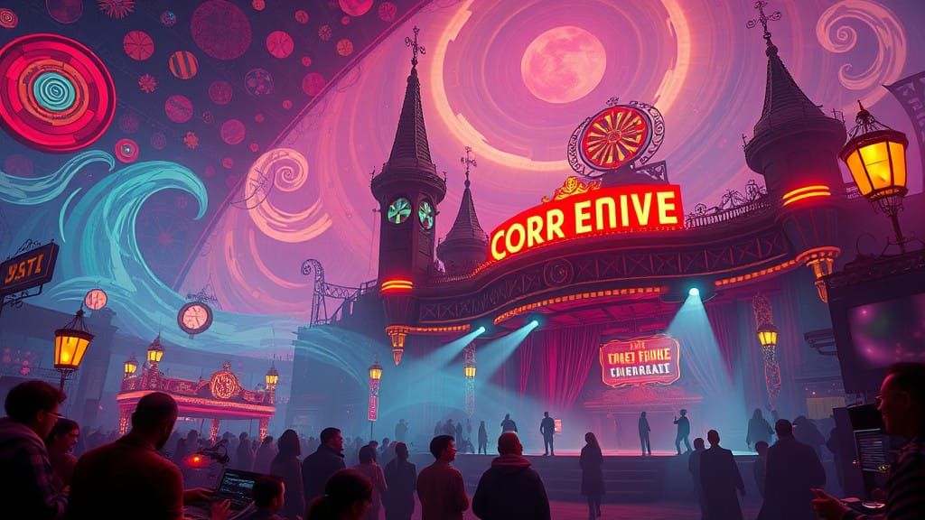 Whimsical 1919 Comedy Revue Matte Painting in Deep... - AI Art