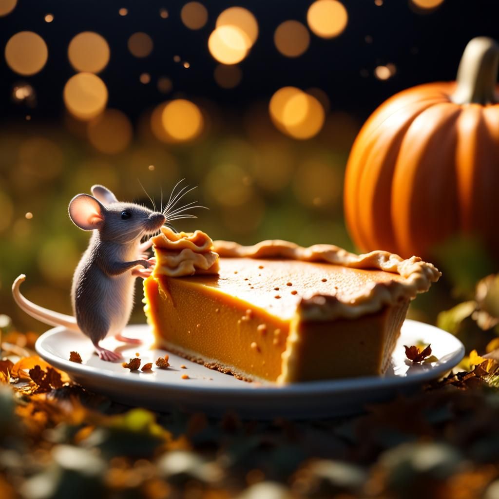Photograph, Macro, mouse eating pumpkin pie in pumpkin field meadow ...