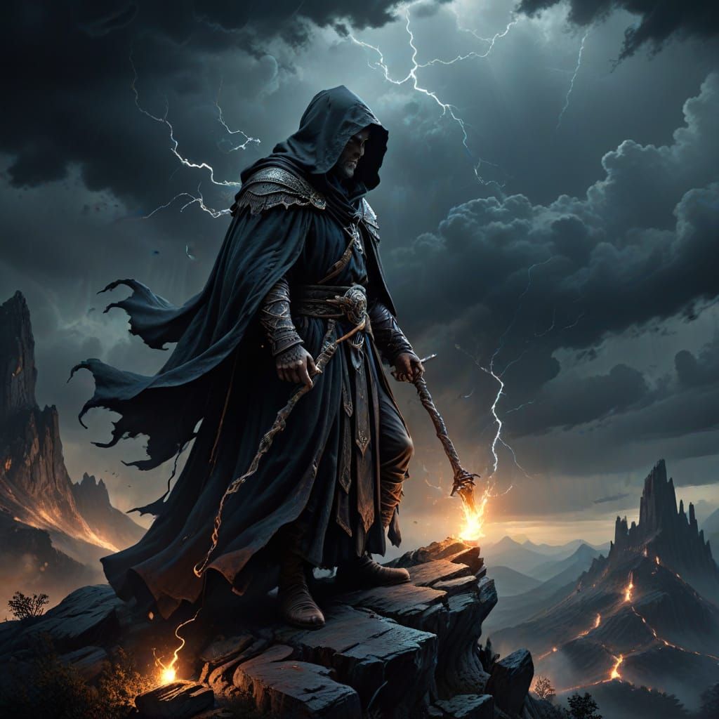 Foretelling the Future - Dark Fantasy Wizard Standing on Cli...