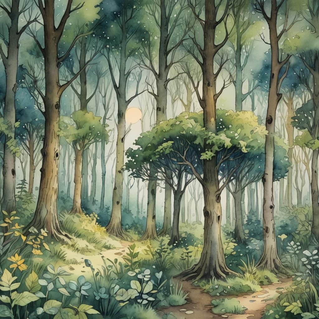 By Jill Barklem, Storybook Illustration Of A light Magical Forest ...