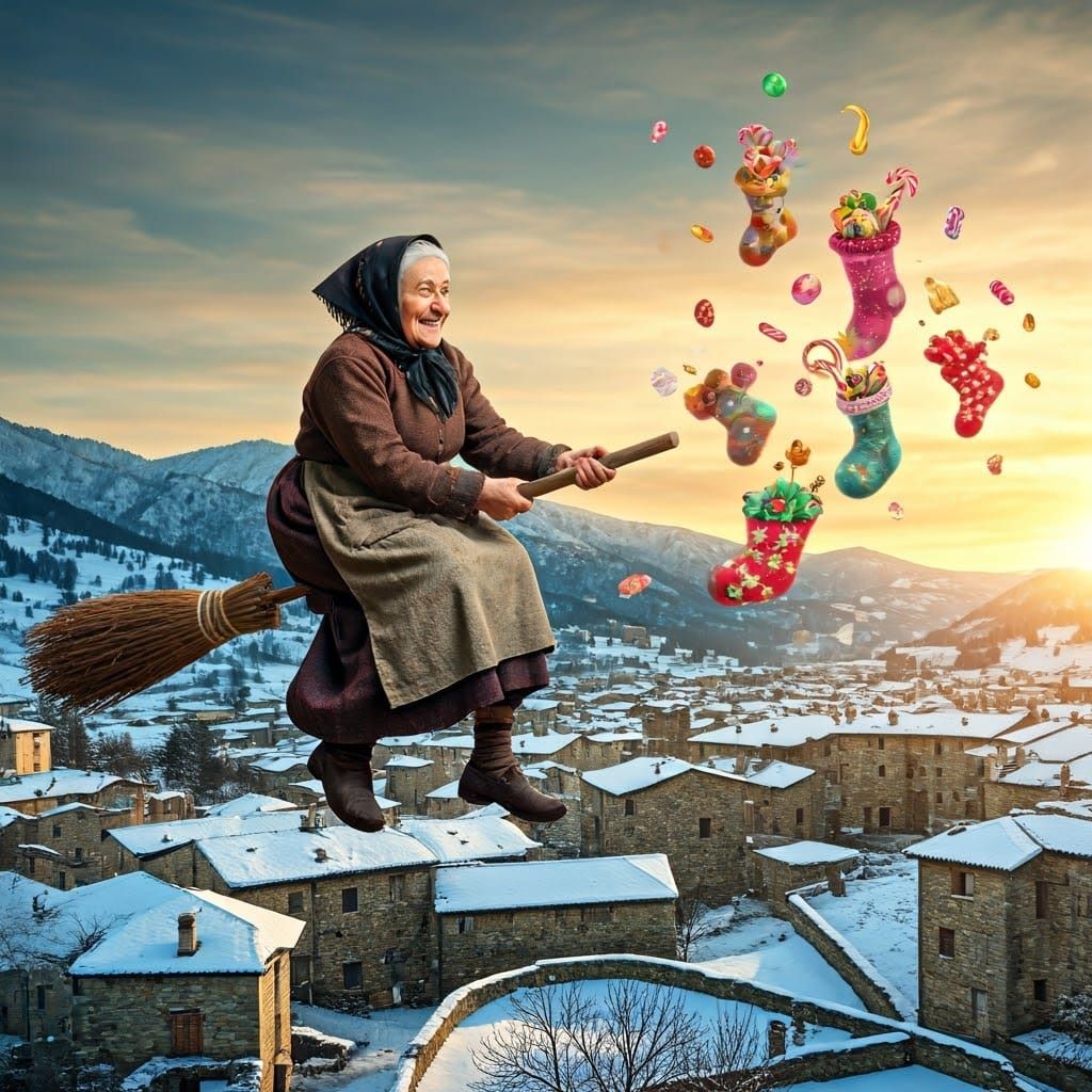 E' arrivata la Befana - Elderly Italian Nonna Soars on Broom...