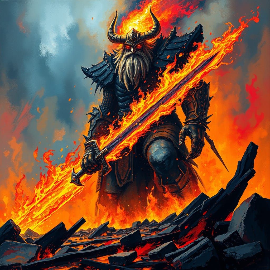 Norse Fire Giant Surtr in Acrylic Painting Style - AI Art