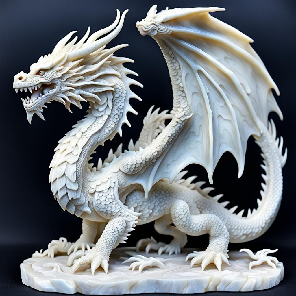 white alabaster dragon, highly detailed carving, intricate detail, - AI ...