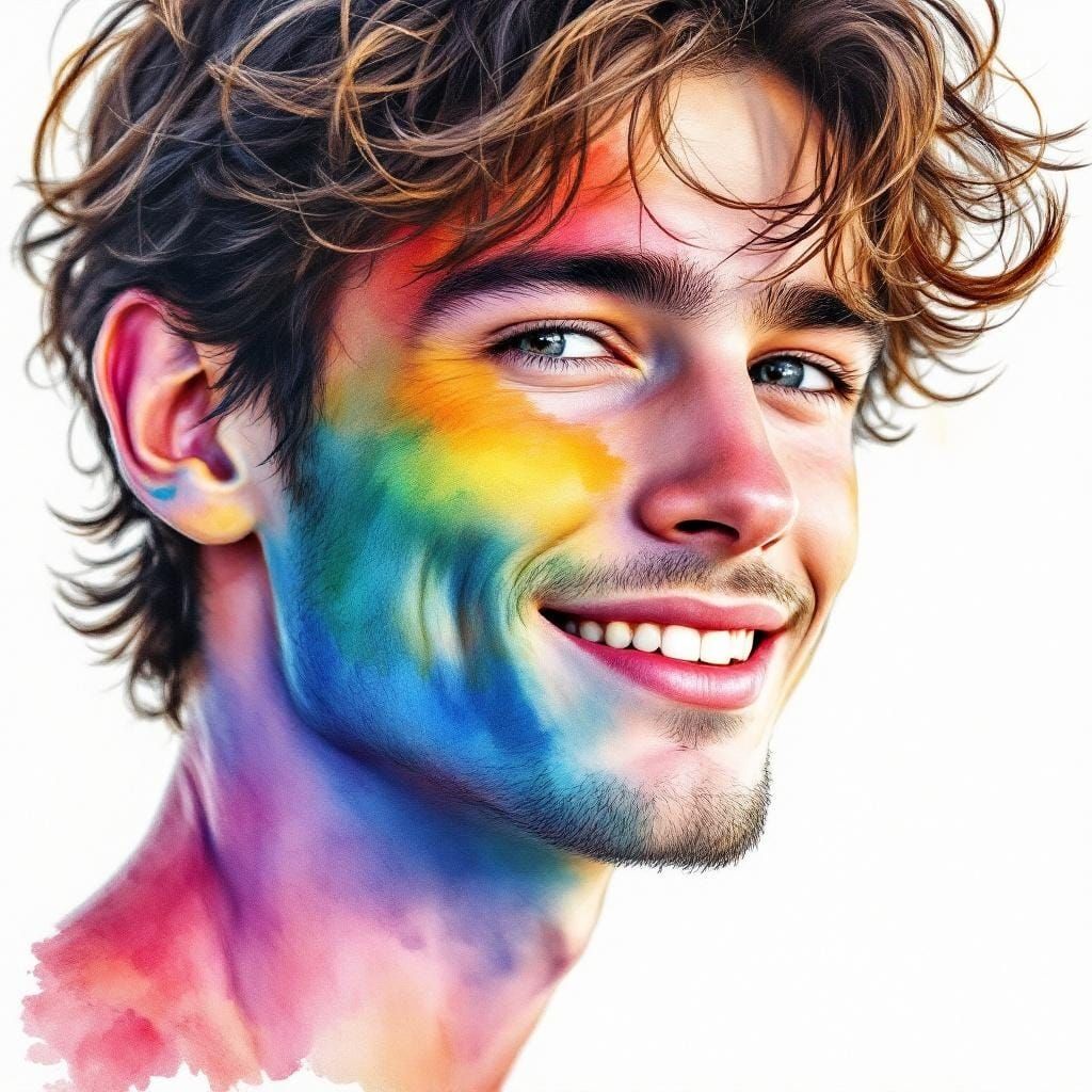 Rainbow Portrait 250624 - Pride Portrait of Young Man in Wat...