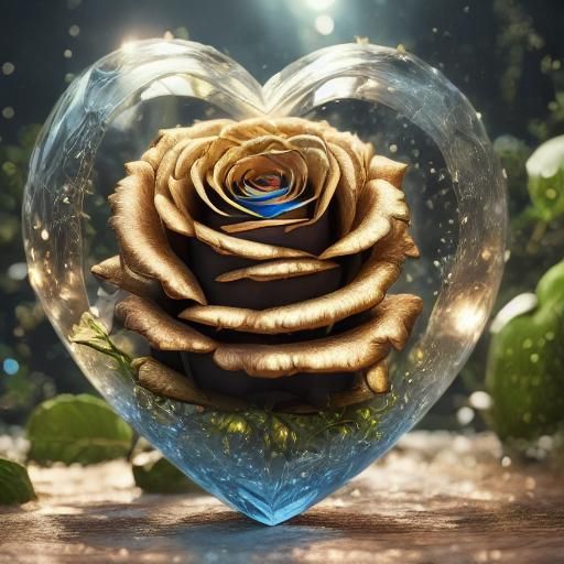 epic rose in a crystal heart sparkels,epic light - AI Generated Artwork ...
