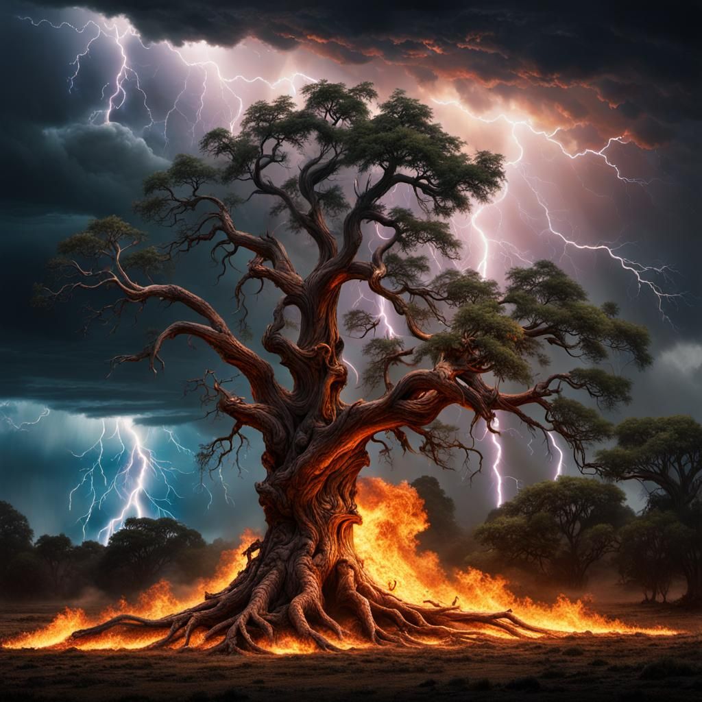 Lightning Striking An Old Tree and It catching on fire Epic cinematic ...