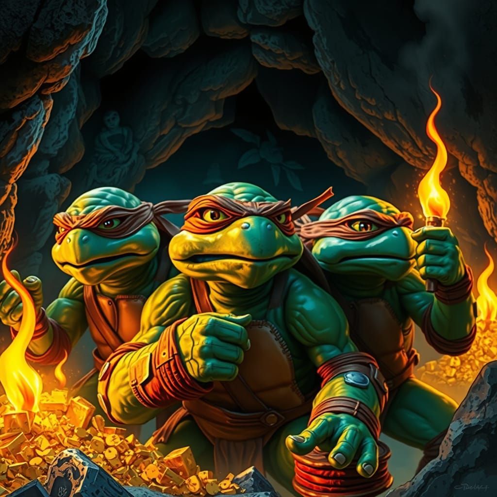 Heroic Ninja Turtles Prepare to Raise the Alarm in... - AI Art