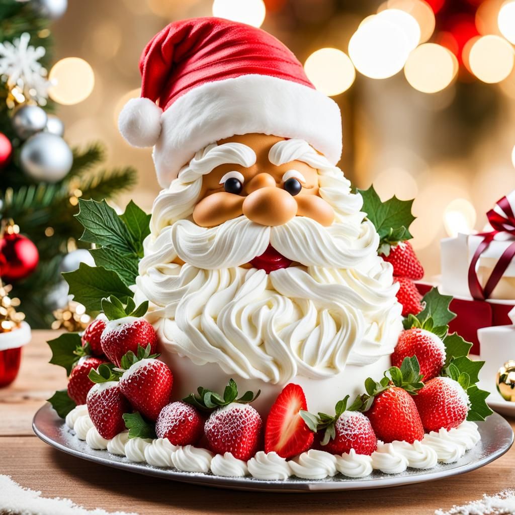 Strawberries and Cream Santa Cake - AI Generated Artwork - NightCafe ...