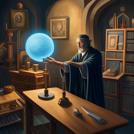 magician merlin creates big floating orbs of light florescent with his ...