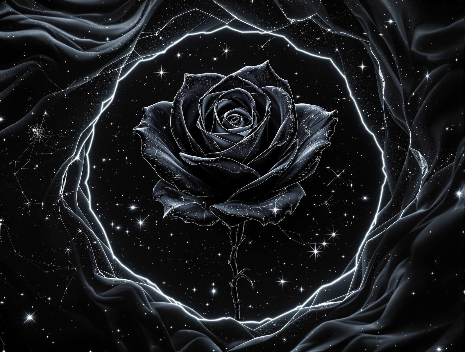 An obsidian rose - Cosmic Obsidian Rose in Monochromatic Vo...