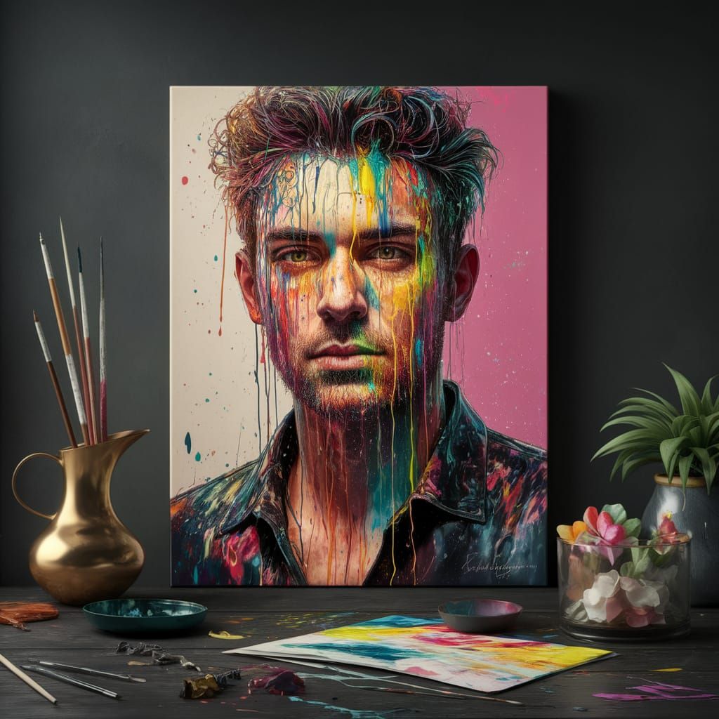 Ephemeral Self Portrait Dripping in Paint