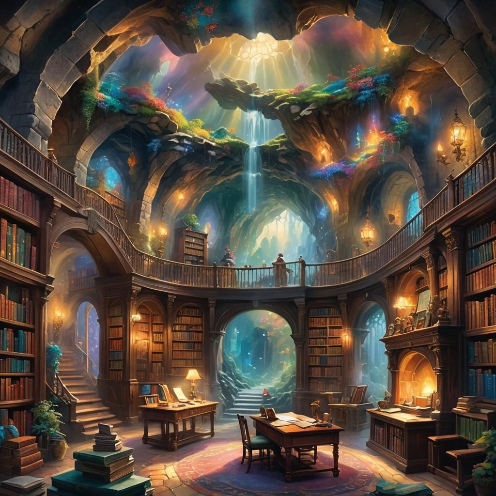 Cavern Library - AI Generated Artwork - NightCafe Creator