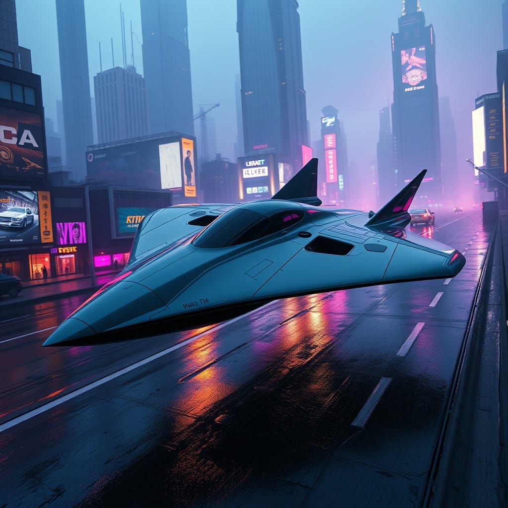 Cyberpunk Aircraft in Dystopian Metropolis - AI Art