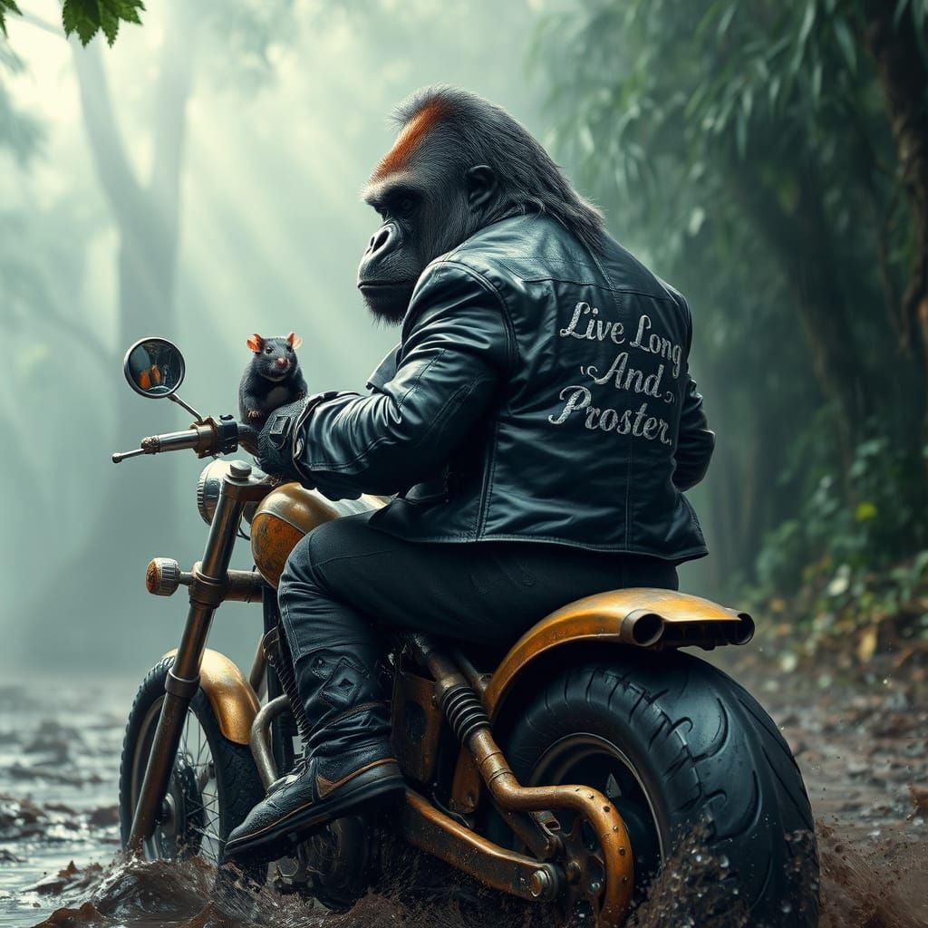 Gorilla on Chopper in Rainforest - AI Art