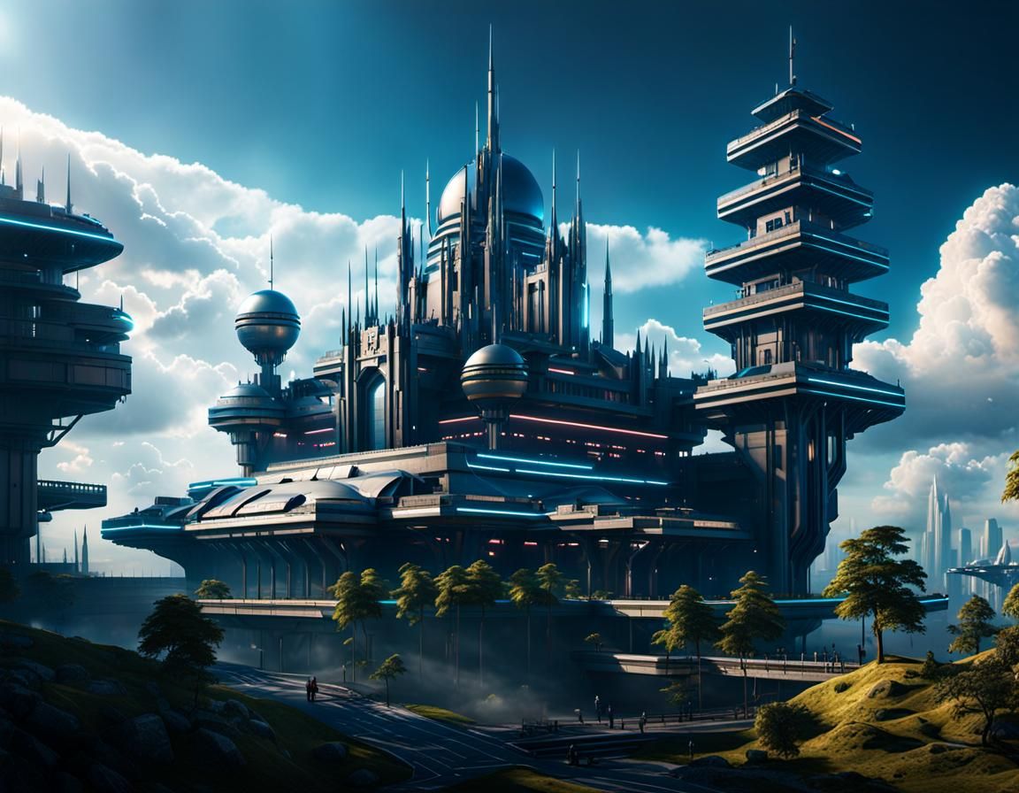 Futuristic Cyber Castle - AI Generated Artwork - NightCafe Creator