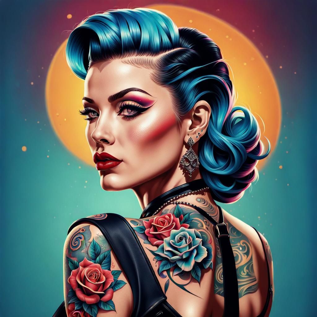 Tattooed Retro rockabilly girl - AI Generated Artwork - NightCafe Creator