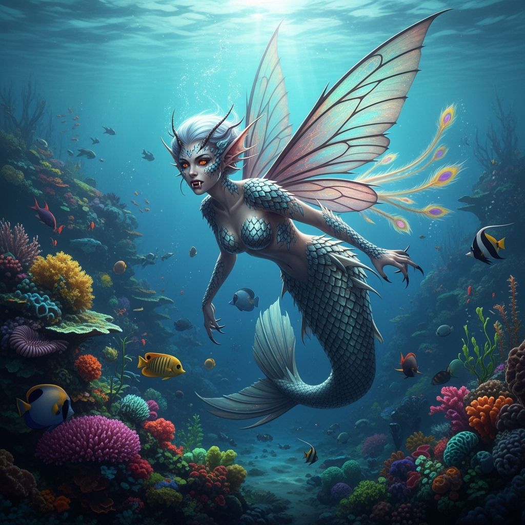 Fairy-Mermaid-Vampire Hybrid in Mystical Underwate... - AI Art