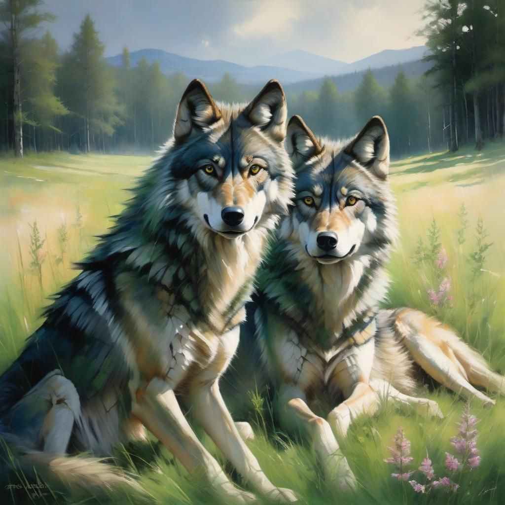 Two young wolves in nature - AI Generated Artwork - NightCafe Creator