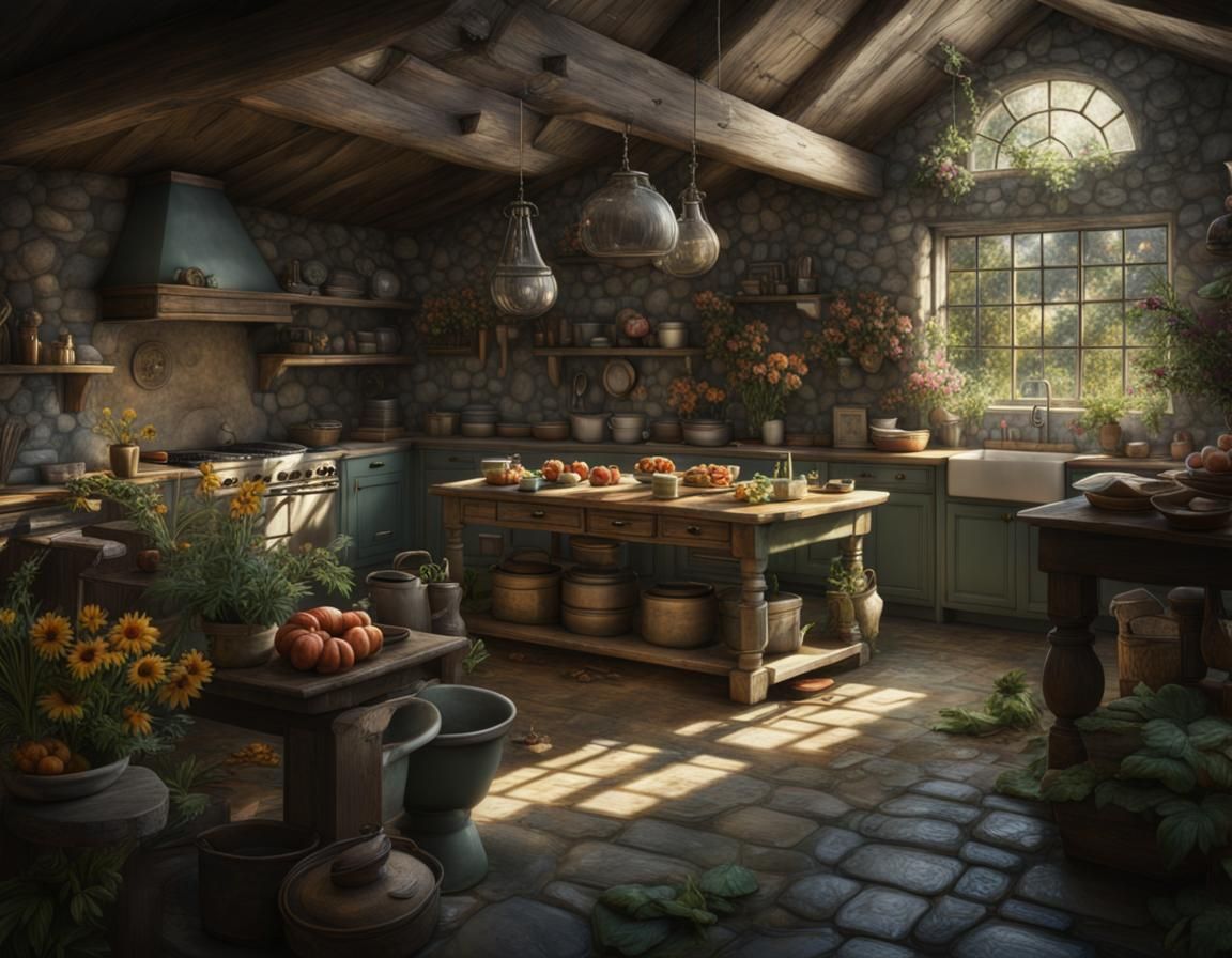 Cottagecore Kitchen - AI Generated Artwork - NightCafe Creator