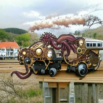 Steampunk octopus train - AI Generated Artwork - NightCafe Creator