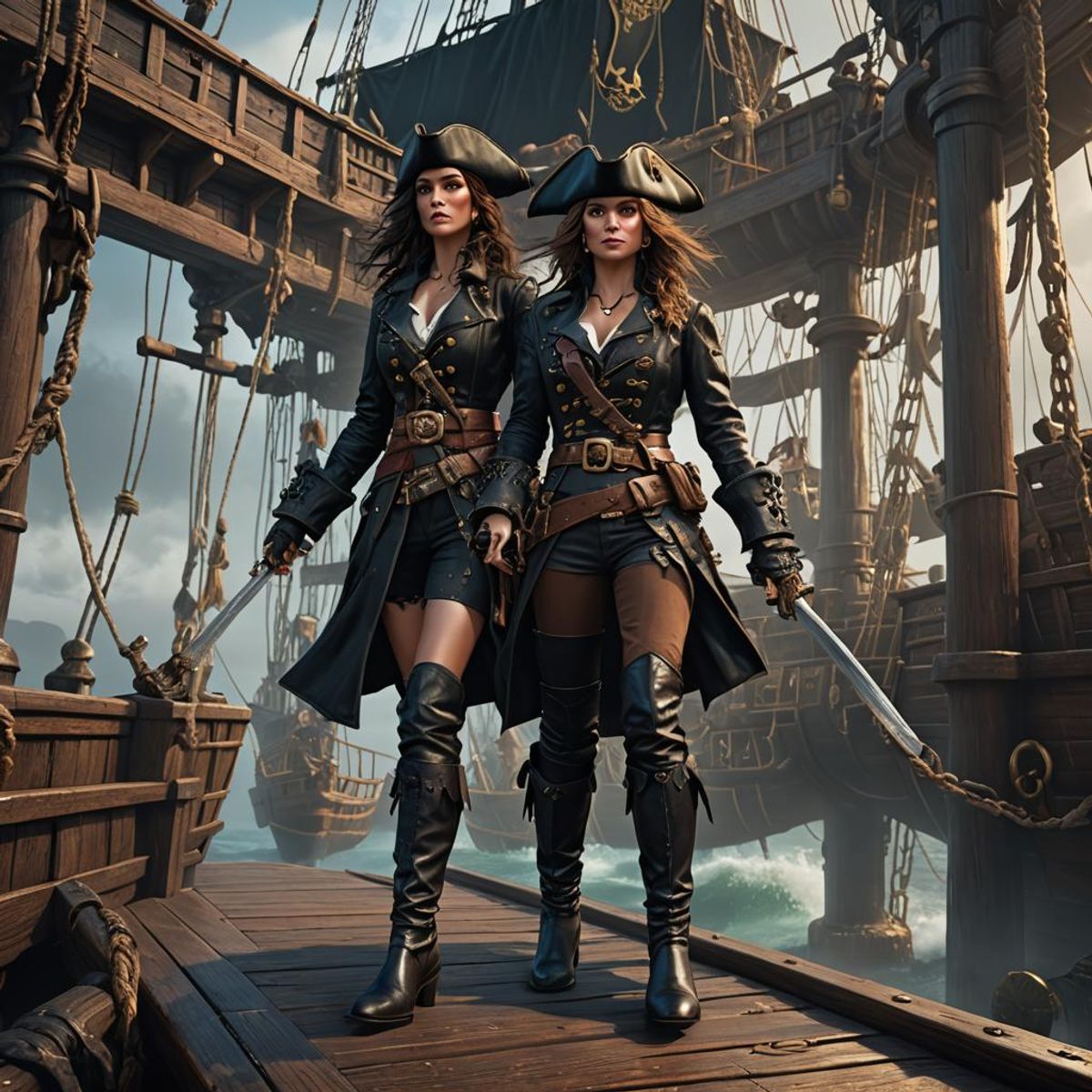 Laura Celia Valk dressed in black leather and black leather knee boots ...