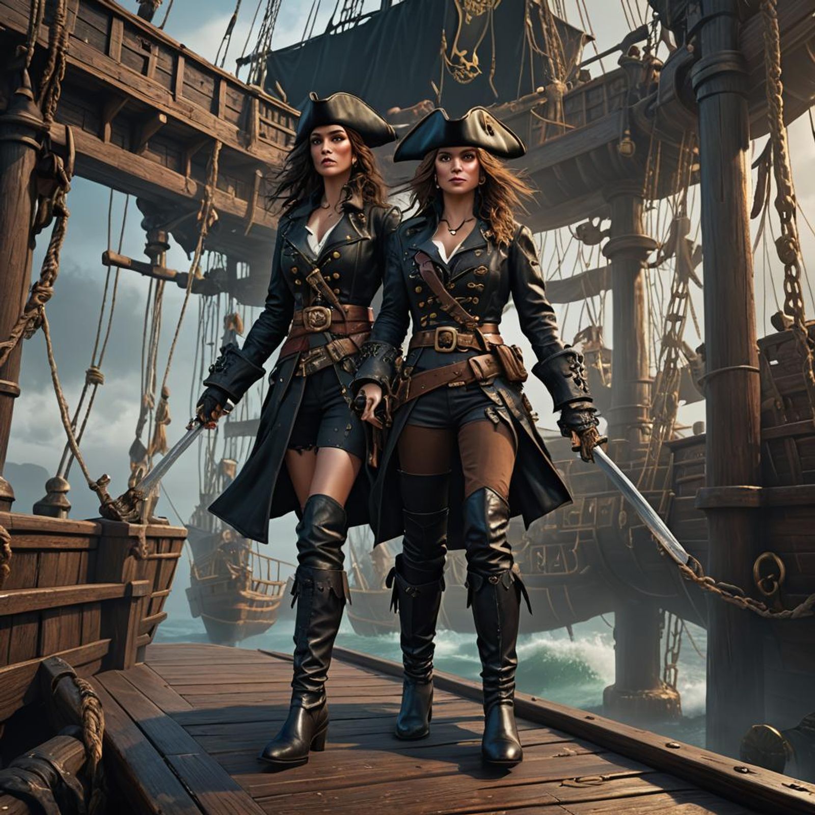 Laura Celia Valk dressed in black leather and black leather knee boots ...