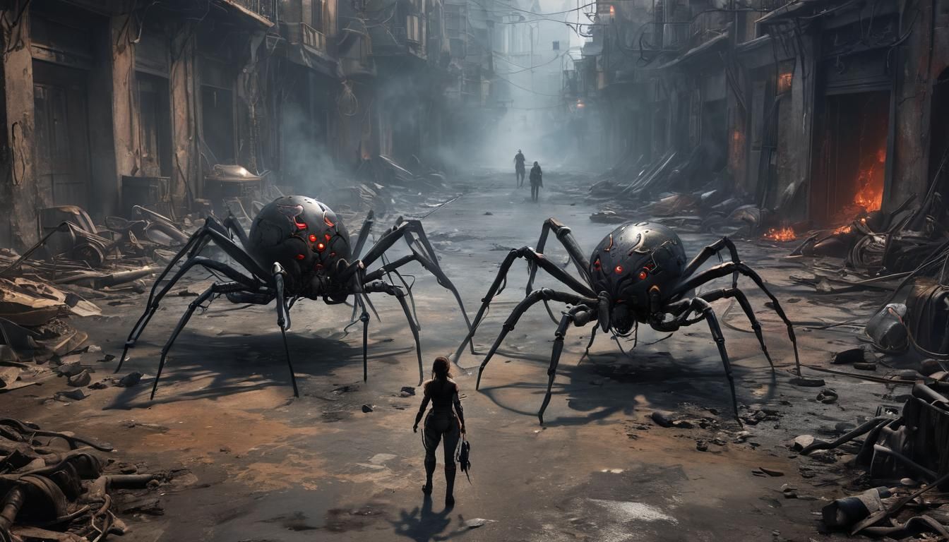 Ethereal Cityscape of Hell Unveiled by a Cyborg Sp... - AI Art