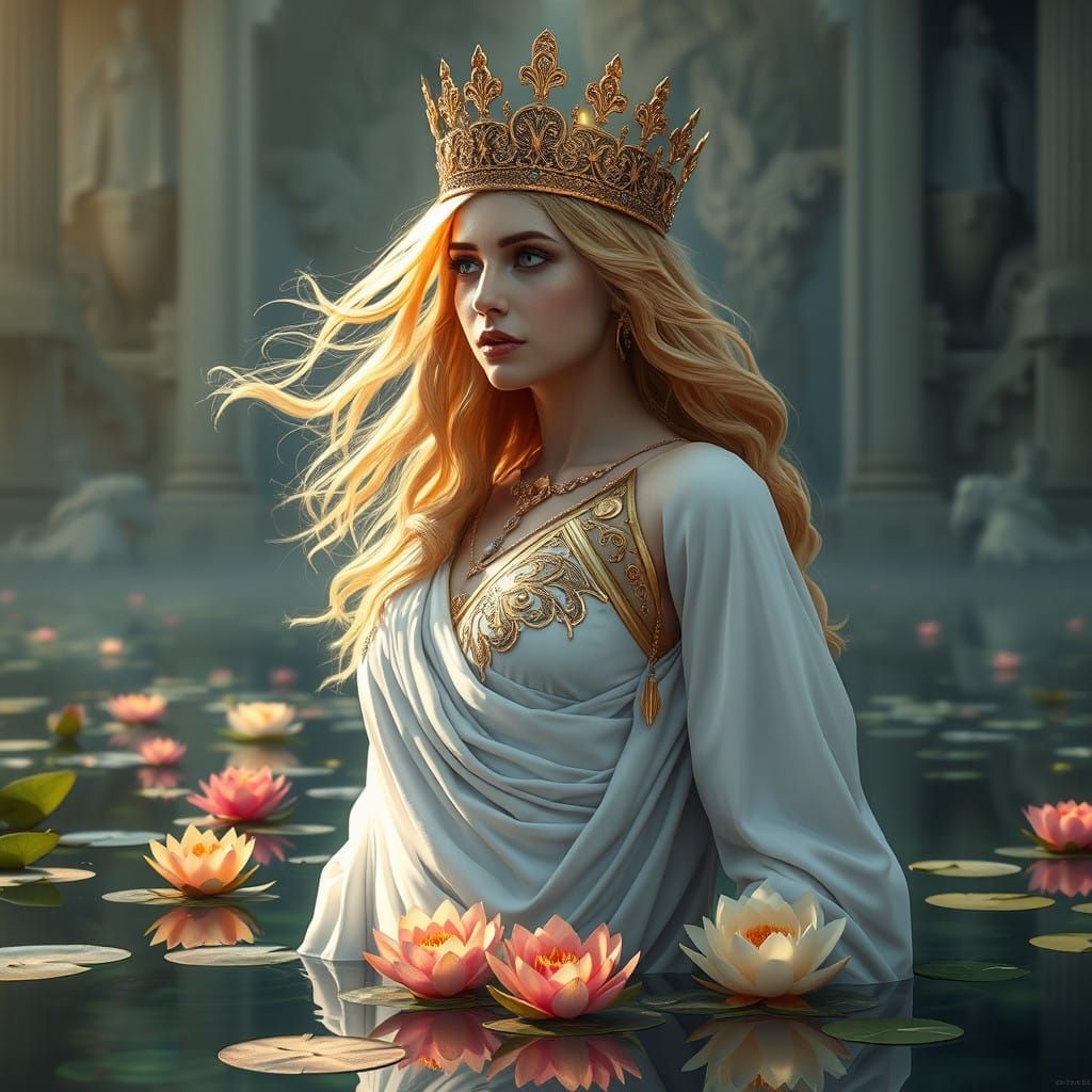 Ethereal Greek Goddess of Serenity in Golden Attir... - AI Art