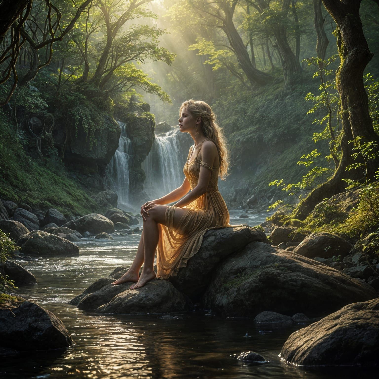 Ethereal River Fairy in a Vibrant Forest Scene - AI Art