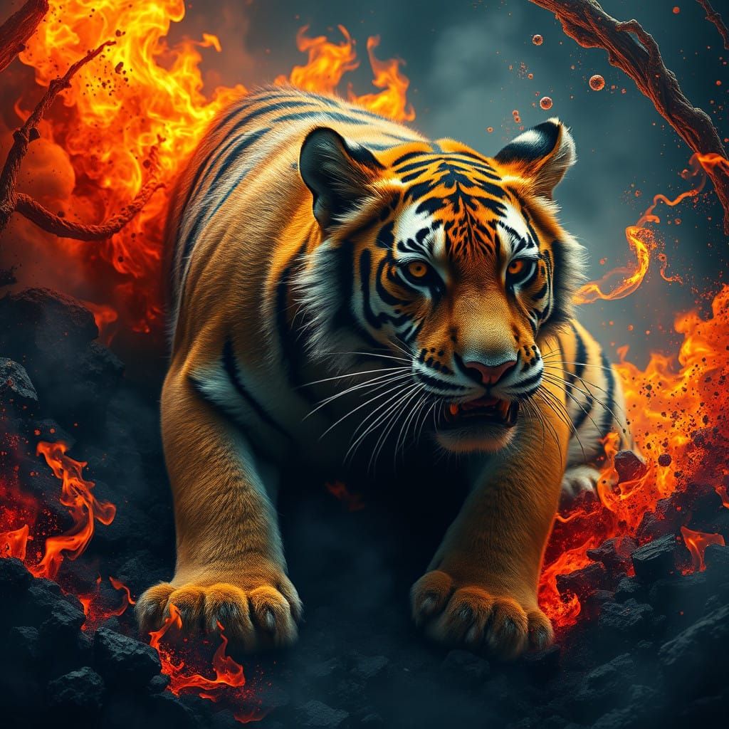 Flames Tiger - Majestic Tiger Transforms from Flames