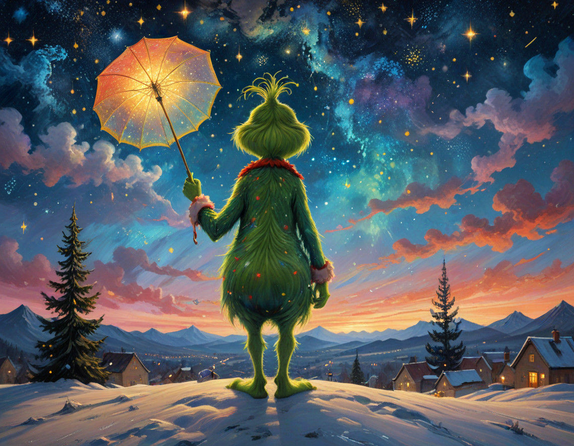 Grinch with magic umbrella - Grinch with magic umbrella