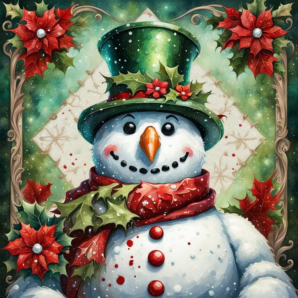 Snowman with Green Hat - AI Generated Artwork - NightCafe Creator