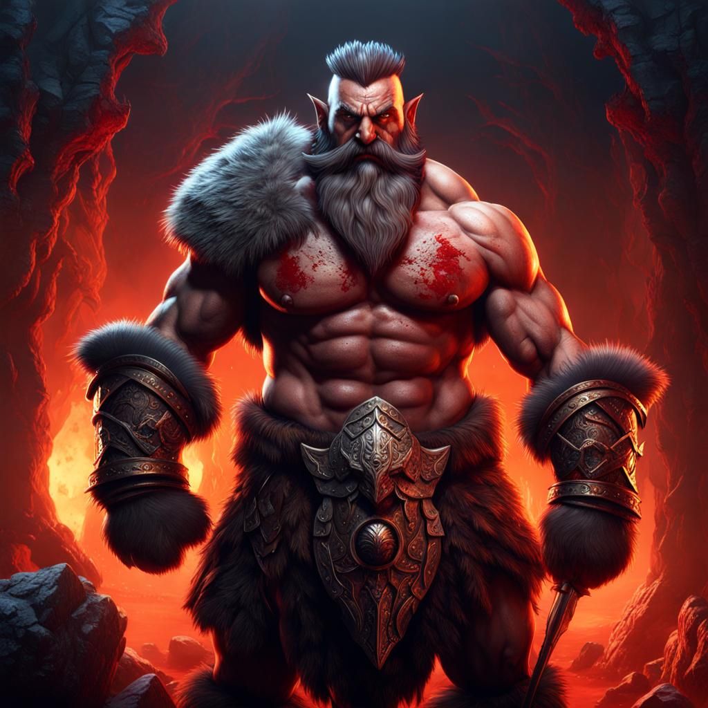 Bloody Male dwarf berserker shirtless barbarian - AI Generated Artwork - NightCafe Creator