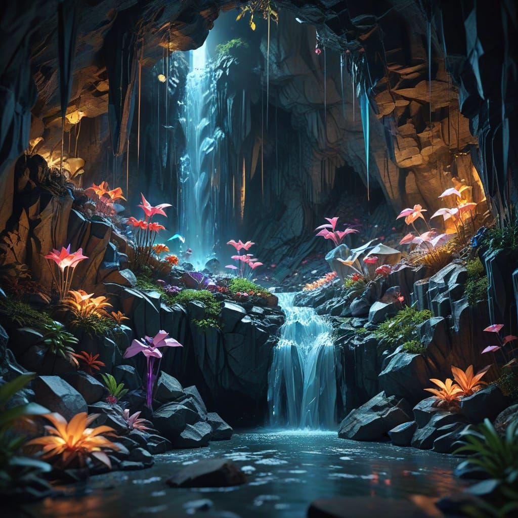 Cave Waterfall - Crystal Cave Waterfalls in a Surreal Paper ...