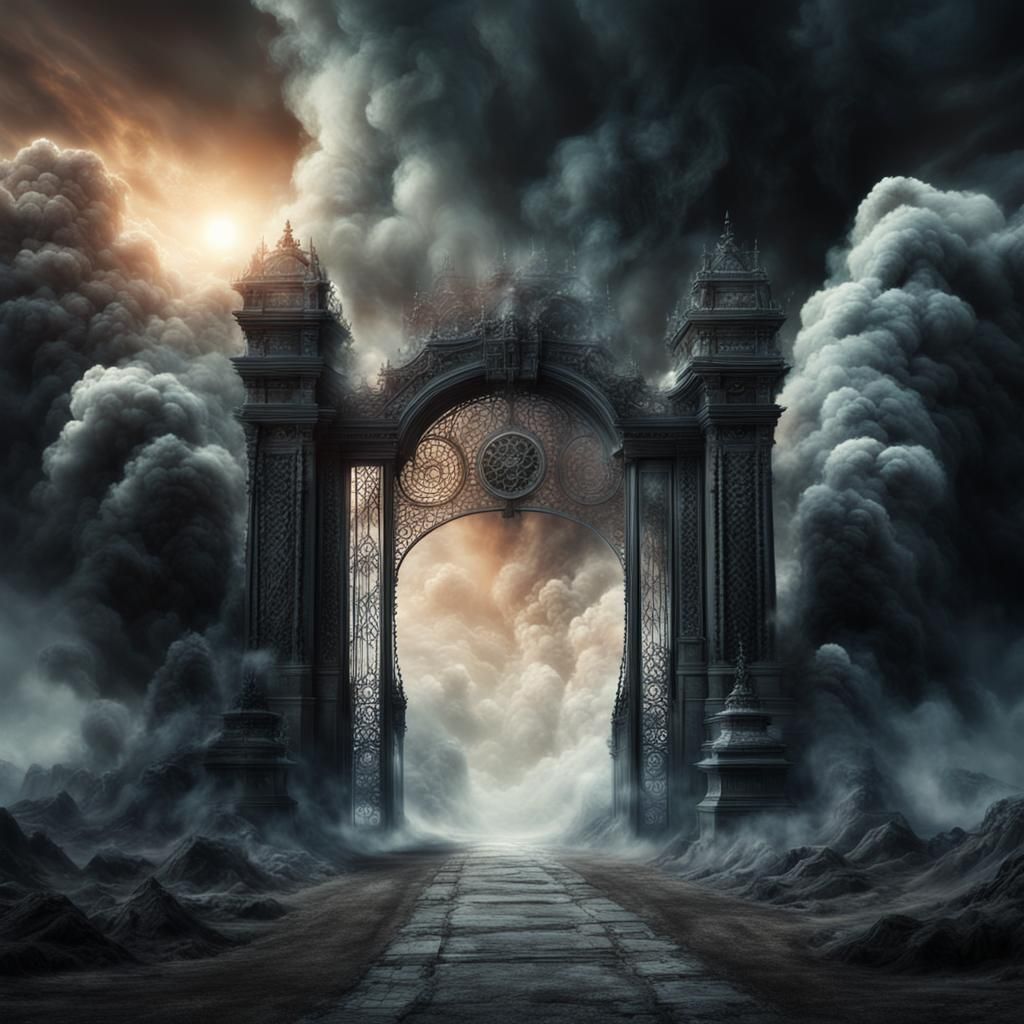 Ominous interdimensional Gate made of smoke Epic cinematic brilliant ...