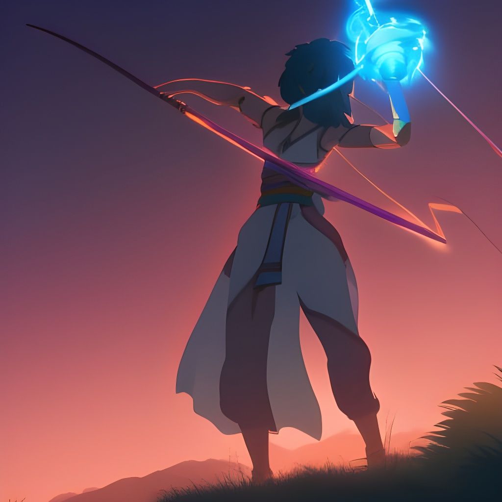 Female warrior with magic mace and glowing lasso into the dark night ...