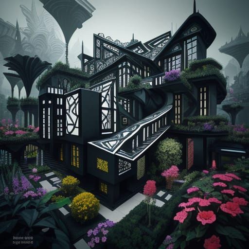 Surreal Garden with Impossible Geometry Sculpture - AI Art