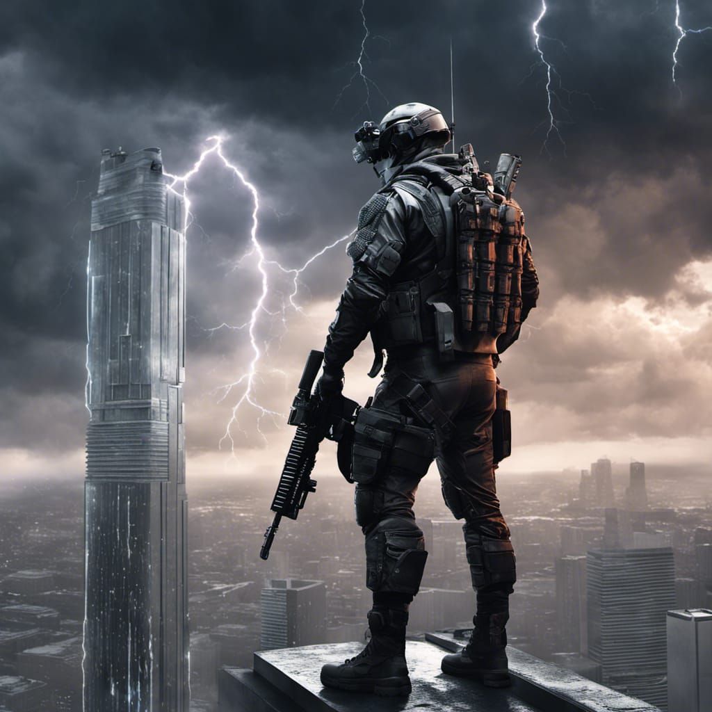 Digital art of a mercenary in futuristic ballistic body armor with a ...