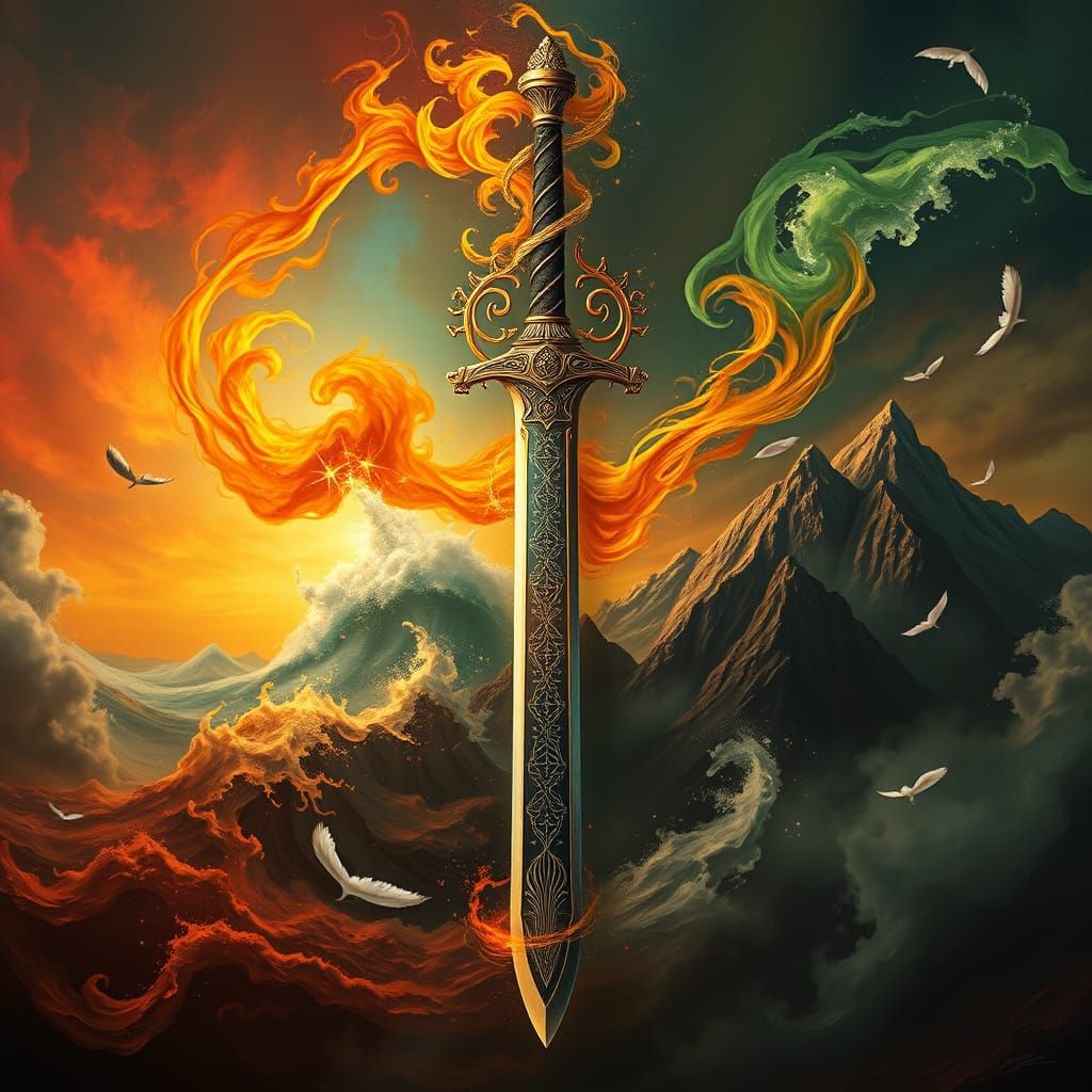 Majestic, mystical sword with intricate, swirling patterns of sacred ...