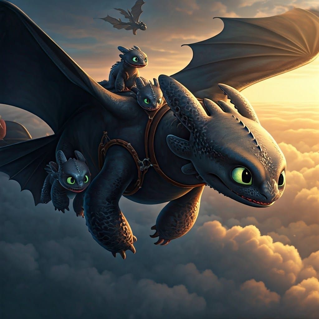 Toothless and his baby's - Toothless and his baby's