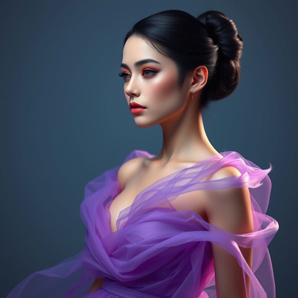 Serene Model in Elegant, Diaphanous Gown - AI Art