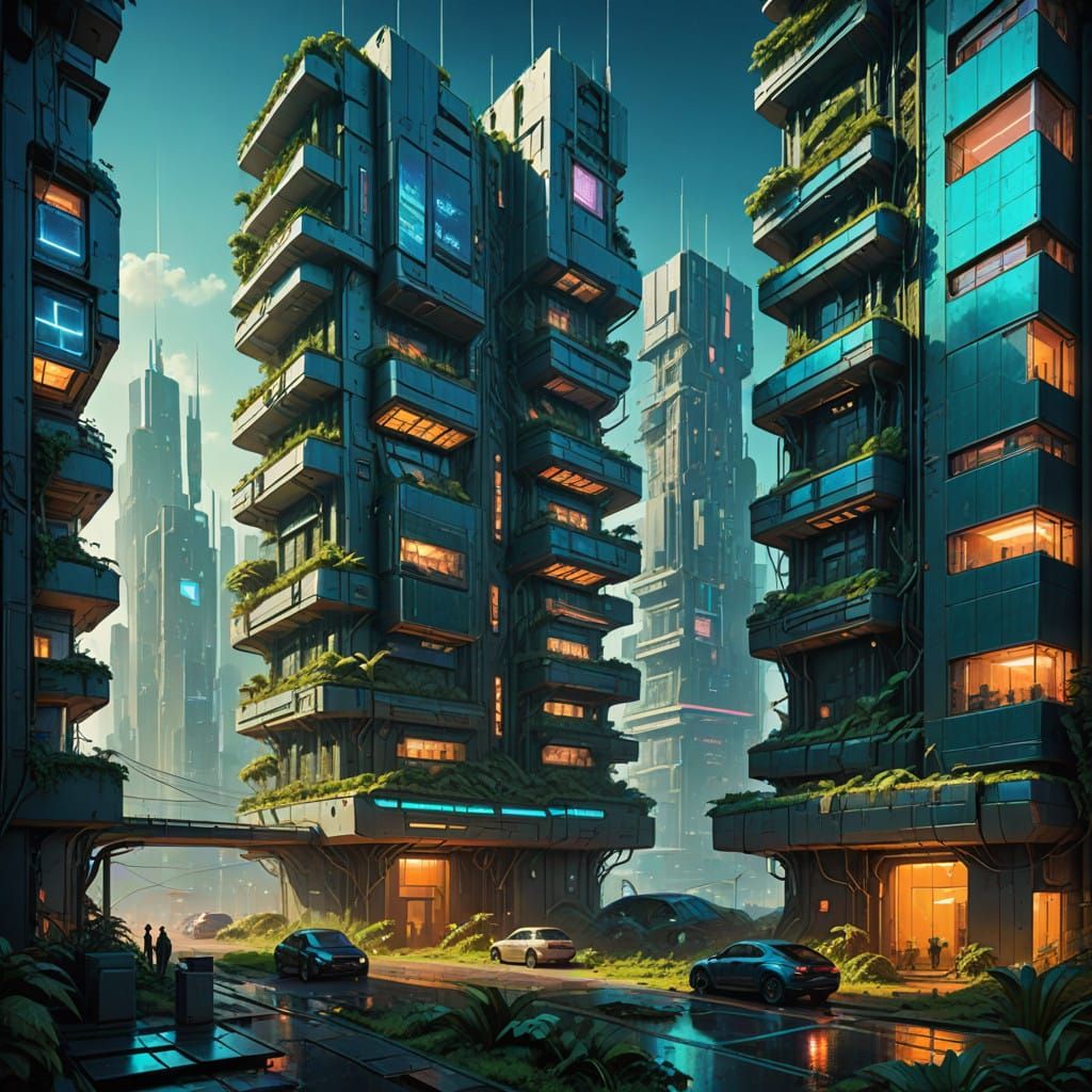 A cityscape covered in solar panels and rooftop gardens, solar punk style