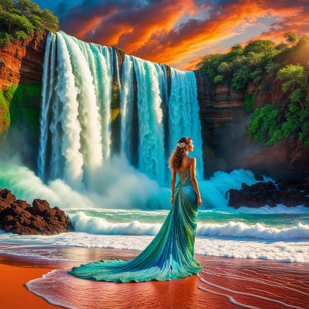 Woman at Waterfall - AI Generated Artwork - NightCafe Creator